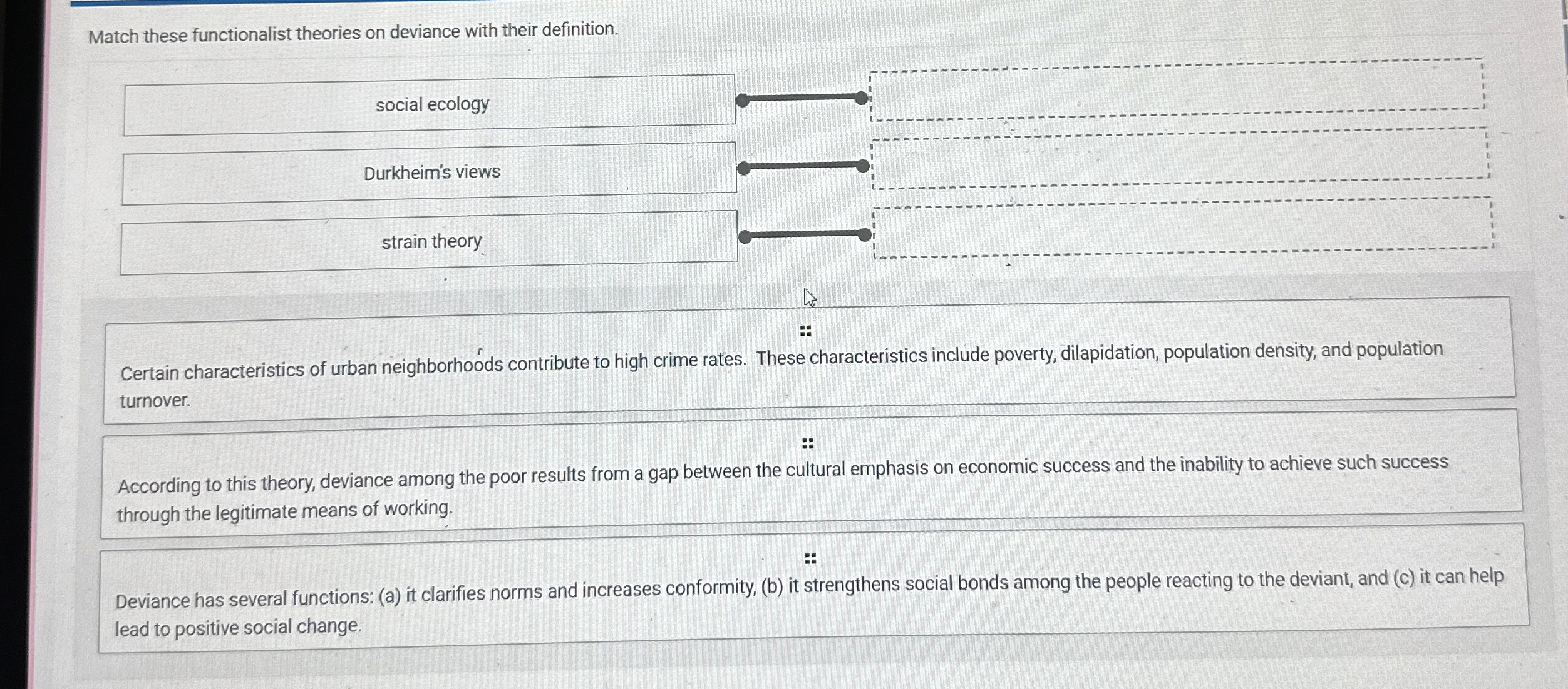Solved Match these functionalist theories on deviance with | Chegg.com