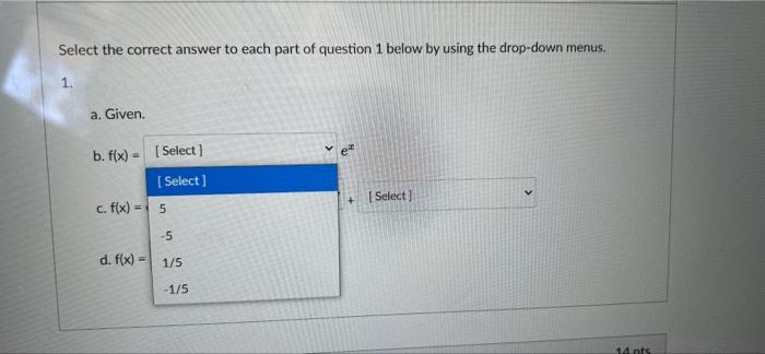 Solved Select the correct answer to each part of question 1 | Chegg.com