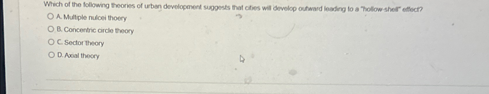 Solved Which of the following theories of urban development | Chegg.com