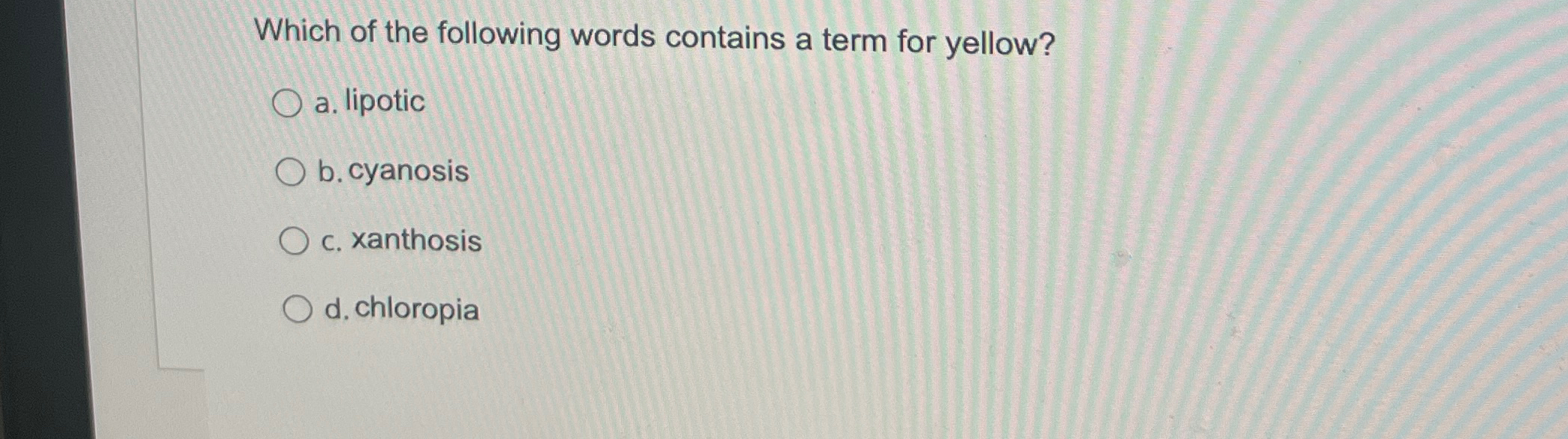 Solved Which of the following words contains a term for | Chegg.com