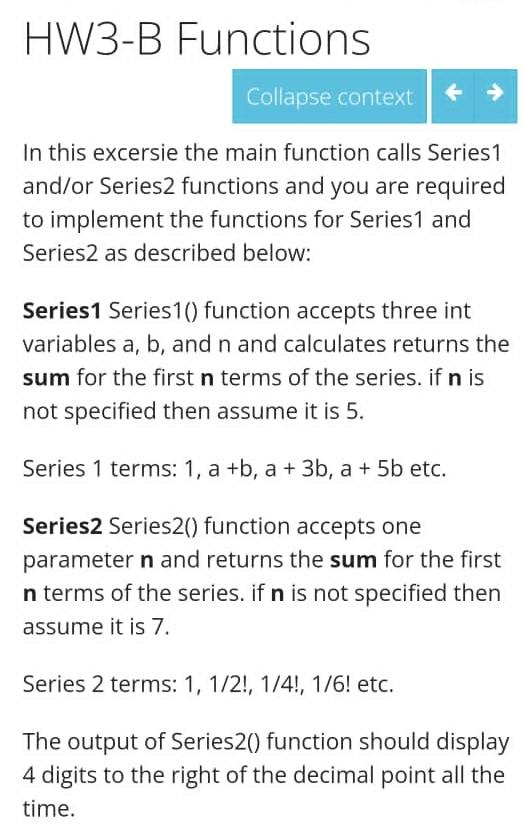 Solved HW3-B Functions In this excersie the main function | Chegg.com