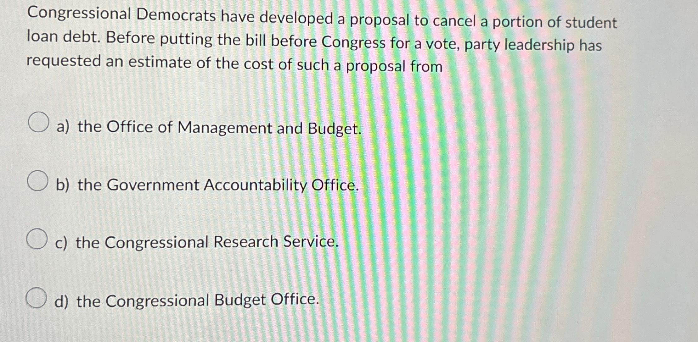 Solved Congressional Democrats have developed a proposal to | Chegg.com