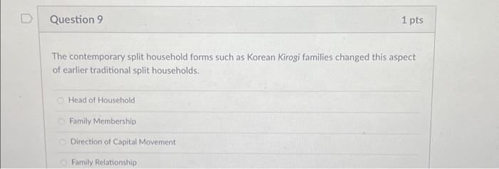 The contemporary split household forms such as Korean | Chegg.com