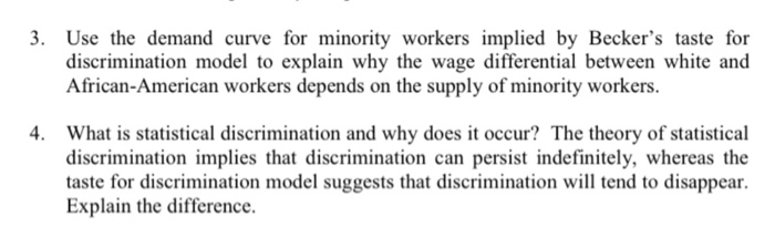 Solved 3. Use the demand curve for minority workers implied | Chegg.com