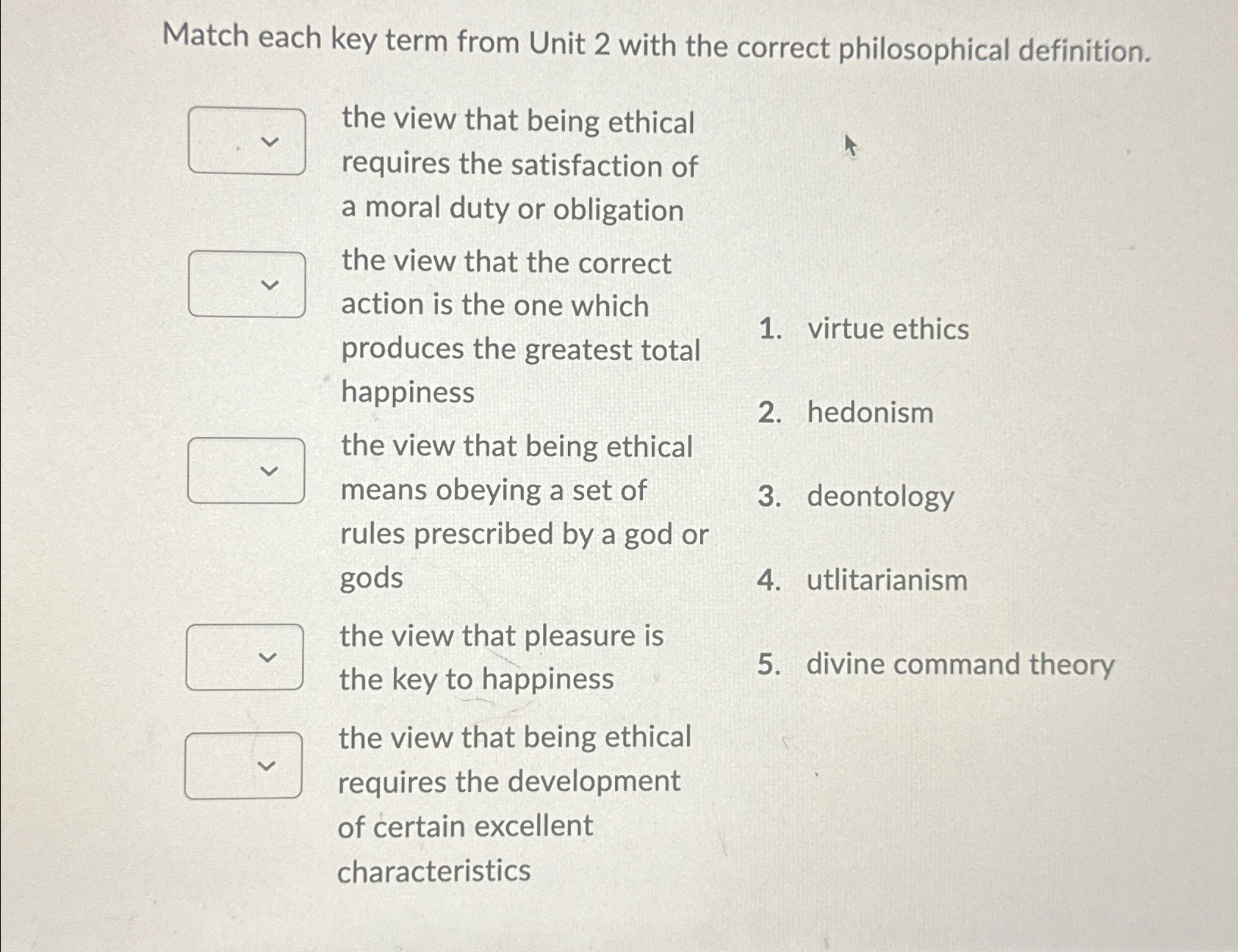 Solved Match each key term from Unit 2 ﻿with the correct | Chegg.com
