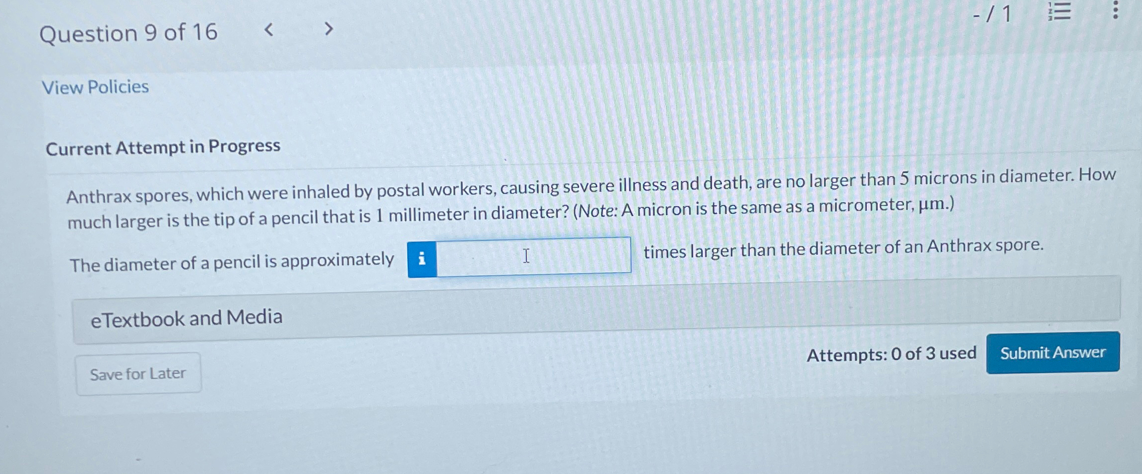 Solved Question 9 ﻿of 16View PoliciesCurrent Attempt in | Chegg.com