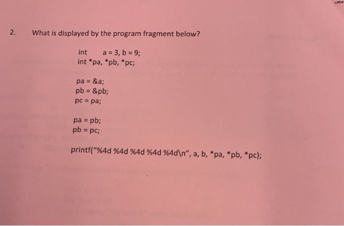 Solved 2. What is displayed by the program fragment below? | Chegg.com