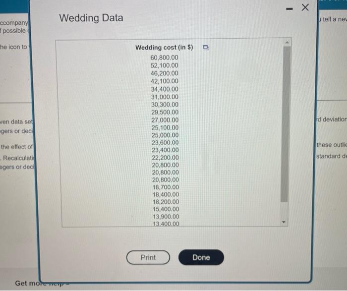 Solved Wedding DataWedding Data tell a newlyUsing the | Chegg.com