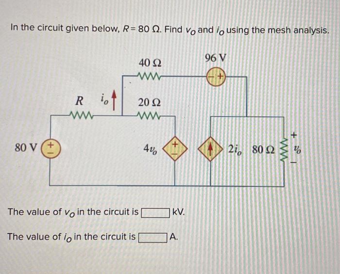 Solved In the circuit given below, R= 80 12. Find Vo and lo | Chegg.com