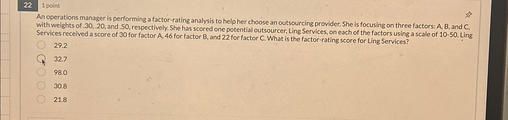 Solved 221 ﻿pointAn operations manager is performing a | Chegg.com