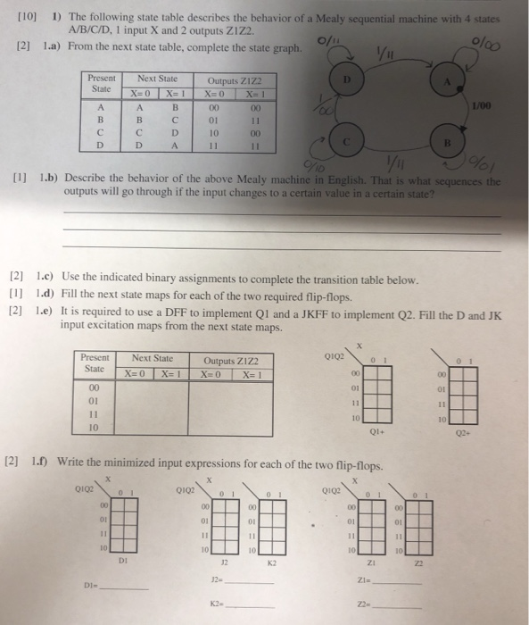 Solved ) The following state table describes the behavior of | Chegg.com