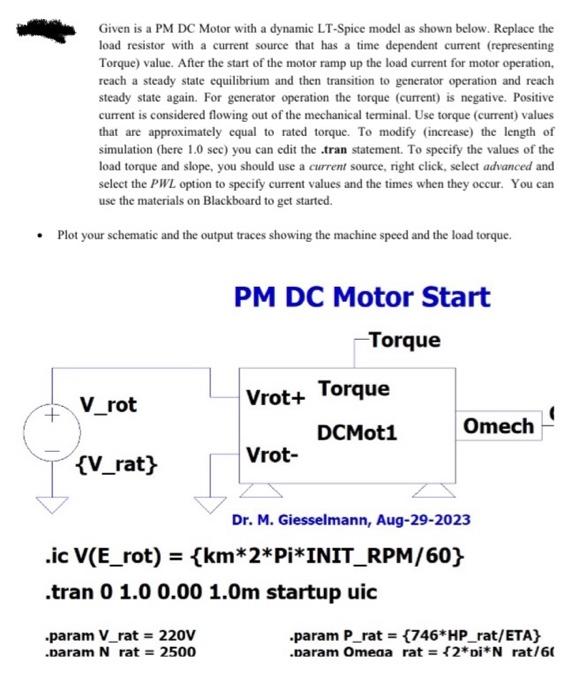 Solved Given is a PM DC Motor with a dynamic LT-Spice model | Chegg.com