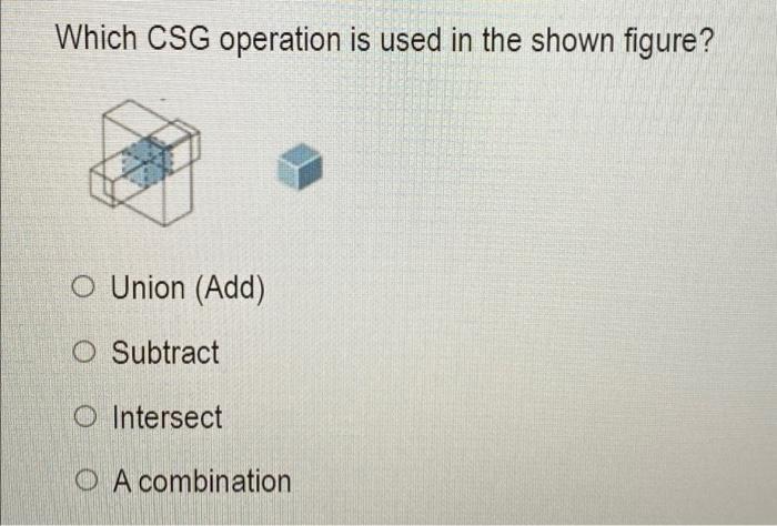Solved Which CSG operation is used in the shown figure? O | Chegg.com