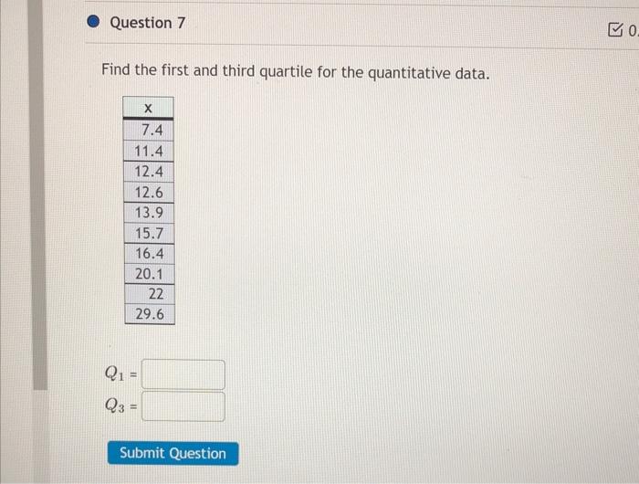 Solved Find the first and third quartile for the | Chegg.com