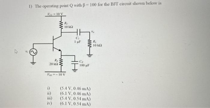 Solved 1) The operating point Q with β=100 for the BJT | Chegg.com