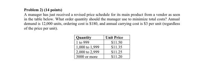 Solved Problem 2) (14 points) A manager has just received a | Chegg.com