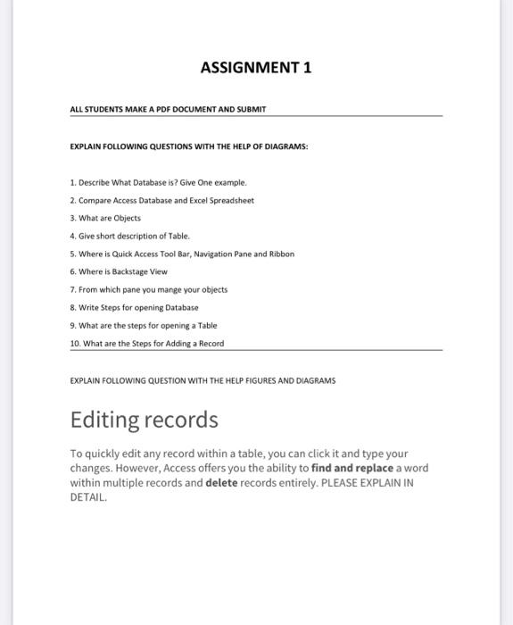 Solved ASSIGNMENT 1 ALL STUDENTS MAKE A PDF DOCUMENT AND | Chegg.com