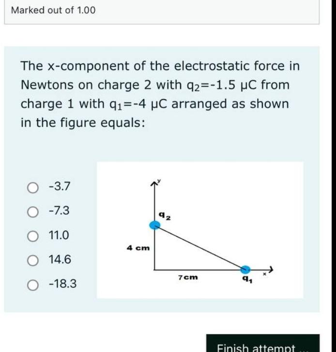 Solved The x-component of the electrostatic force in Newtons | Chegg.com