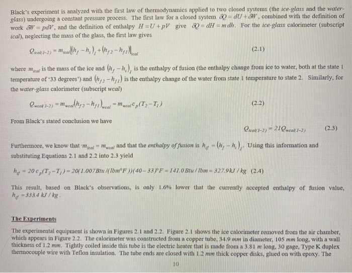 Experiment 4 Enthalpy of Fusion for Water Object The | Chegg.com