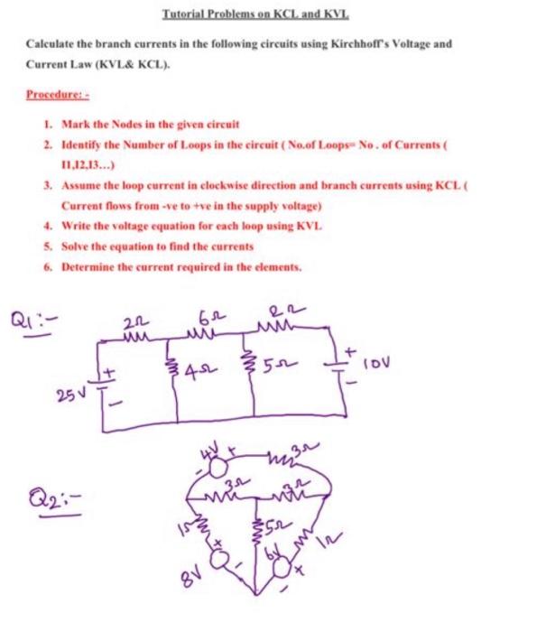 Solved Tutorial Problems on KCL and KVI Calculate the branch | Chegg.com