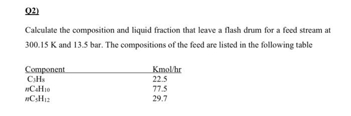 Solved Q2) Calculate the composition and liquid fraction | Chegg.com