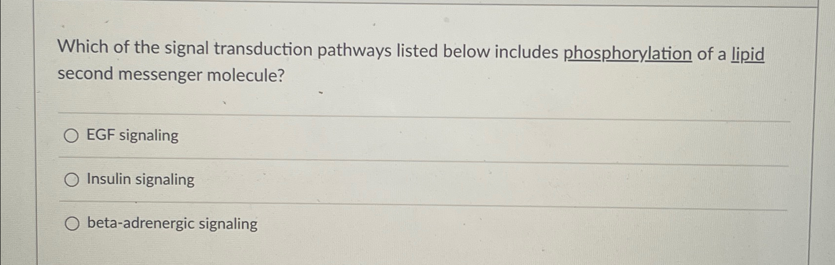 Solved Which of the signal transduction pathways listed | Chegg.com