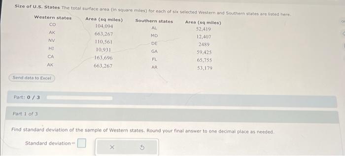 Solved Size of U.S. States The total surface area (in square | Chegg.com