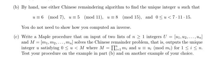 Solved (b) By hand, use either Chinese remaindering | Chegg.com