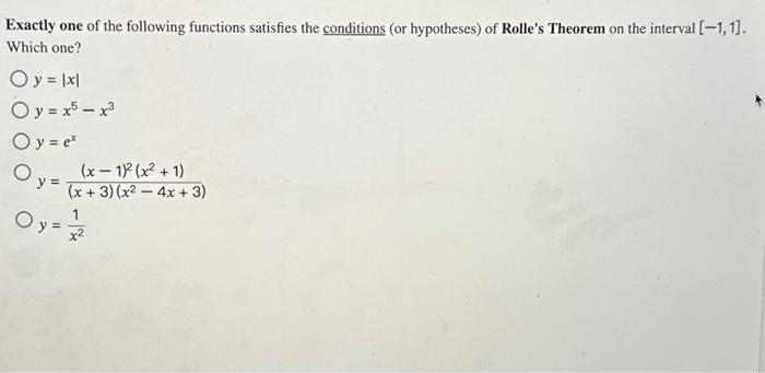 Solved Exactly one of the following functions satisfies the | Chegg.com
