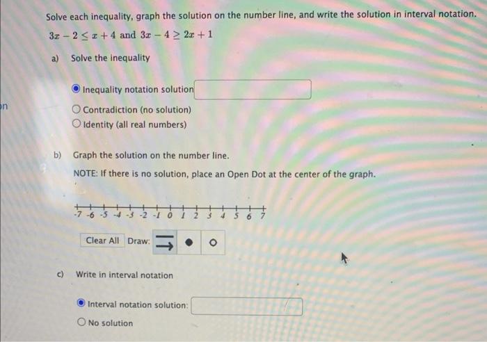 Solved Solve each inequality, graph the solution on the | Chegg.com