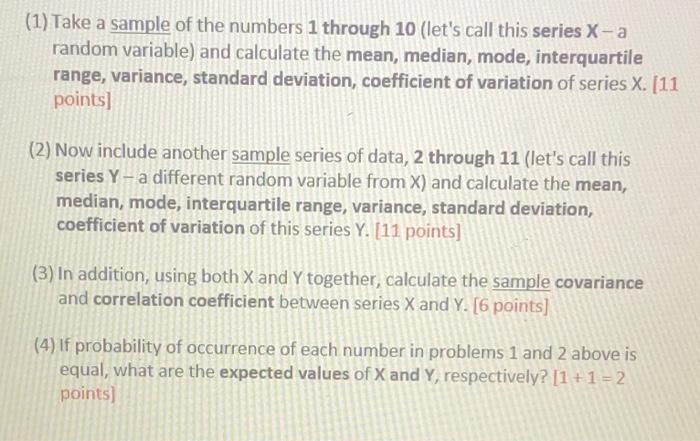 Solved (1) Take a sample of the numbers 1 through 10 (let's | Chegg.com