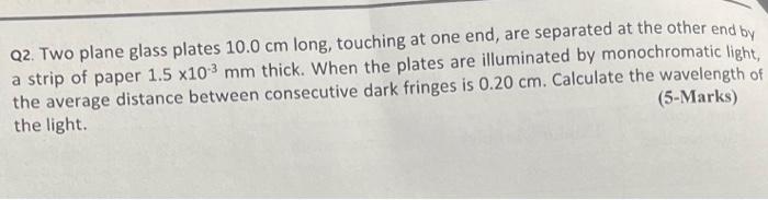 Solved Q2. Two plane glass plates 10.0 cm long, touching at | Chegg.com