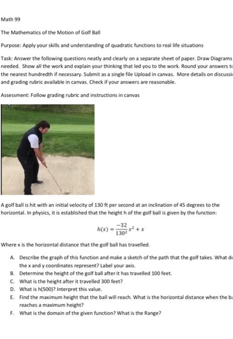 Solved Math 99 The Mathematics of the Motion of Golf Ball | Chegg.com