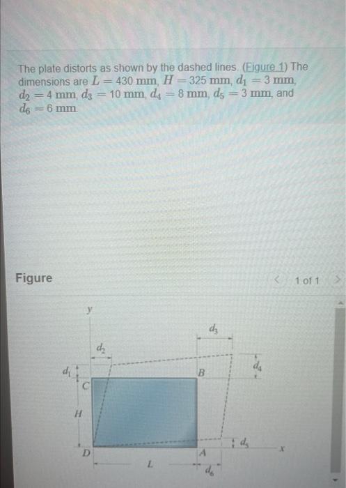 Solved The plate distorts as shown by the dashed lines. | Chegg.com
