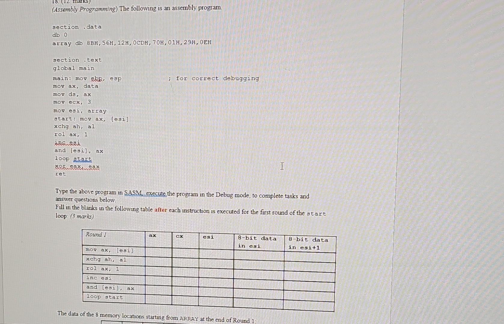 Solved Type the above program in SASM, execute the program | Chegg.com