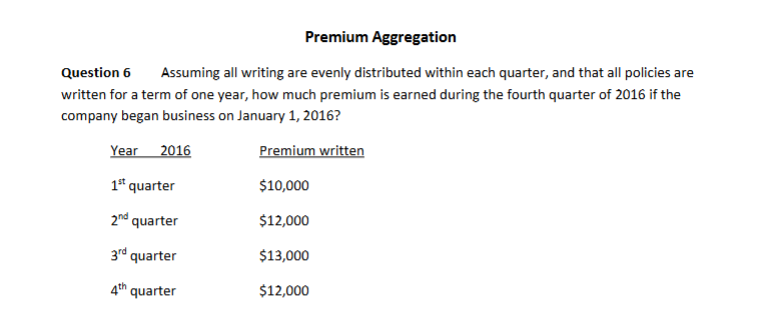Solved Premium AggregationQuestion 6 ﻿Assuming all writing | Chegg.com