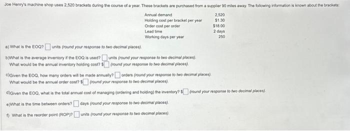 Solved a) What is the EOC? units (round your response to two | Chegg.com