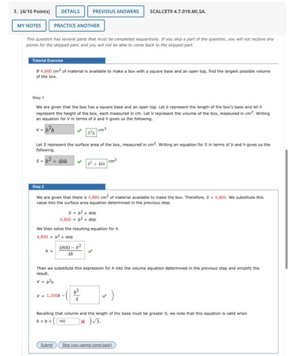 Solved 3. [4/10 Points) DETAILS PREVIOUS ANSWERS SCALCET9 | Chegg.com
