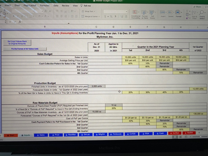 a Master Budget Project 2021 Insert Draw Page Layout | Chegg.com
