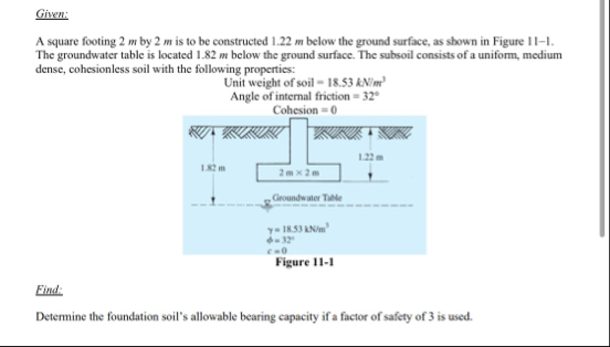 Given:A square footing 2m ﻿by 2m ﻿is to be | Chegg.com