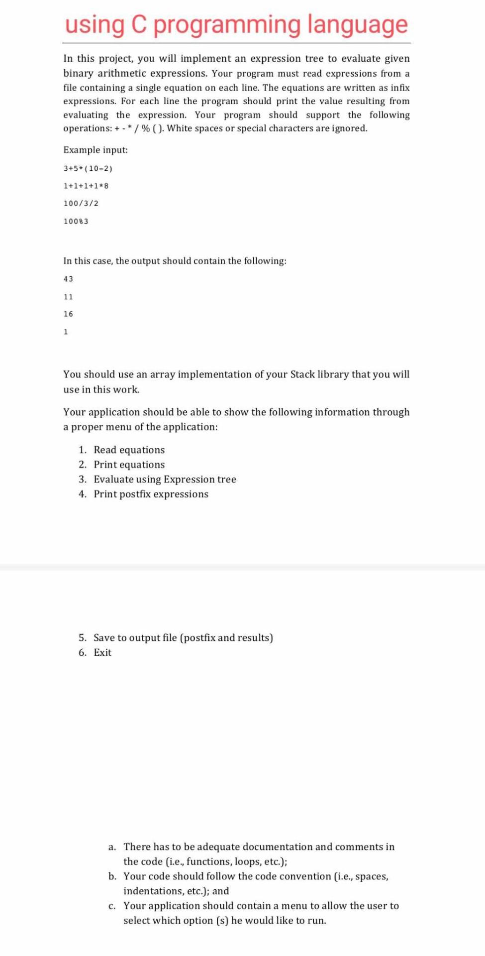 Solved In this project, you will implement an expression | Chegg.com