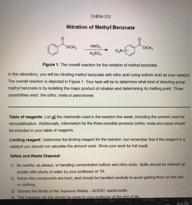 CHEM-312 Nitration of Methyl Benzoate OCH3 HNO3 H2SO4 | Chegg.com