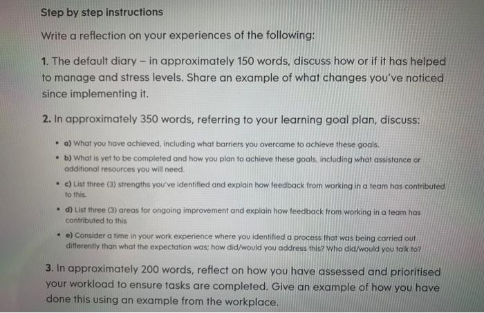 Step by step instructions Write a reflection on your | Chegg.com