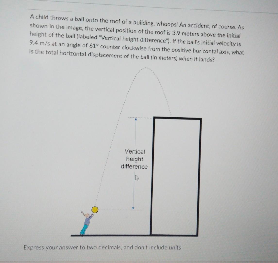 Solved A child throws a ball onto the roof of a building, | Chegg.com