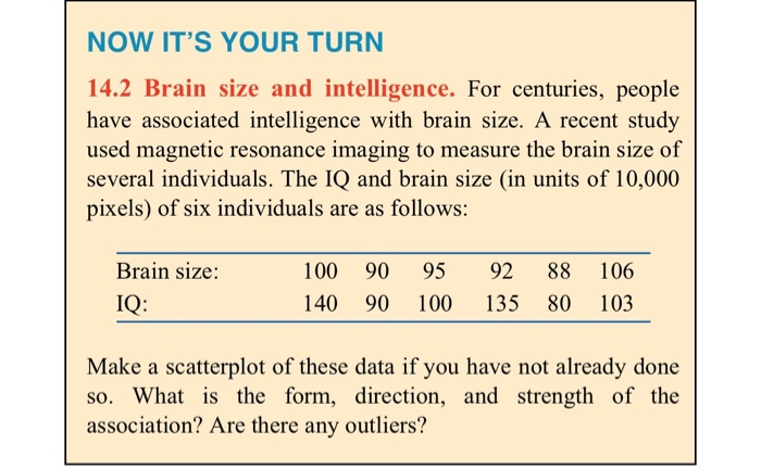 Solved NOW IT'S YOUR TURN 14.2 Brain size and intelligence. | Chegg.com