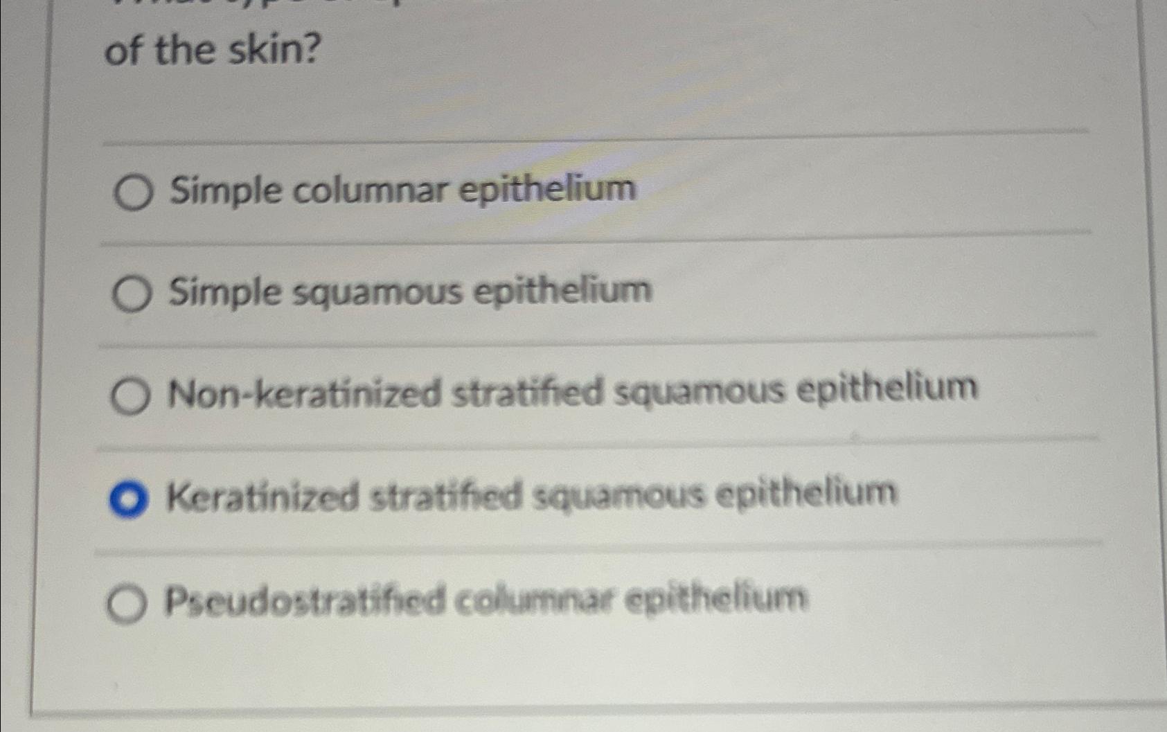Solved of the skin?Simple columnar epitheliumSimple squamous | Chegg.com