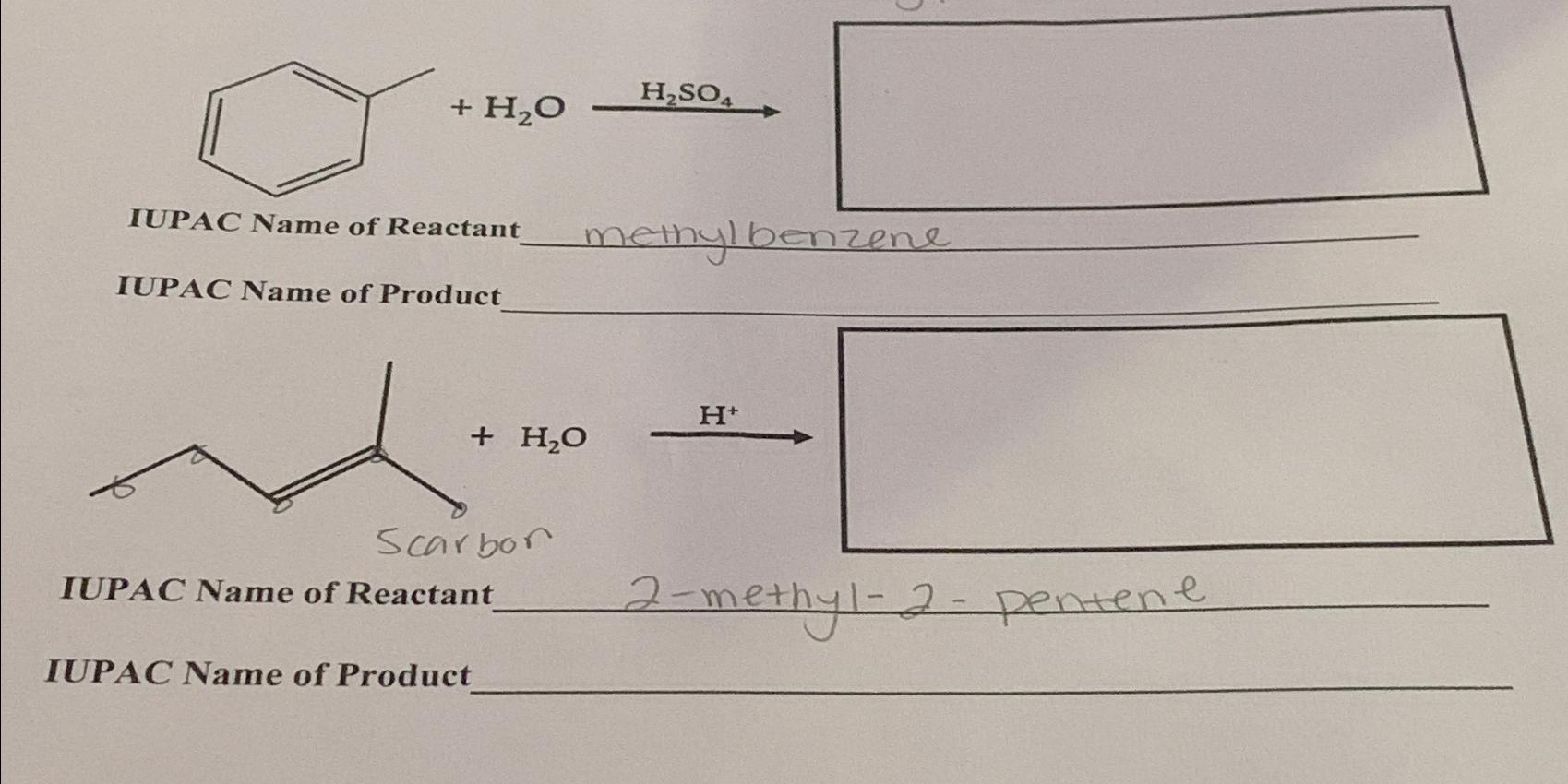 Solved IUPAC Name of Reactant methylbenzeneIUPAC Name of | Chegg.com
