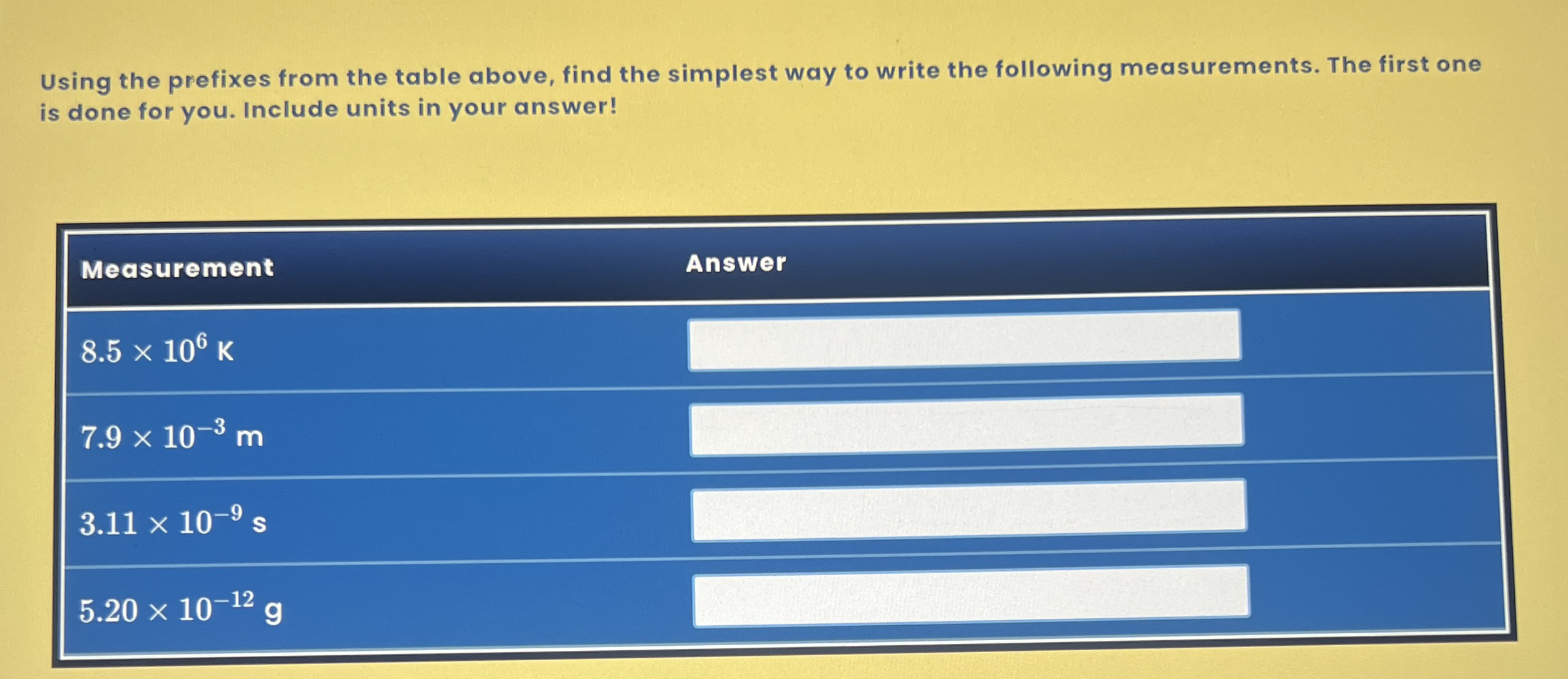 Solved Using the prefixes from the table above, find the | Chegg.com