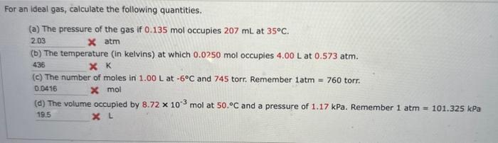 Solved For an ideal gas, calculate the following quantities. | Chegg.com