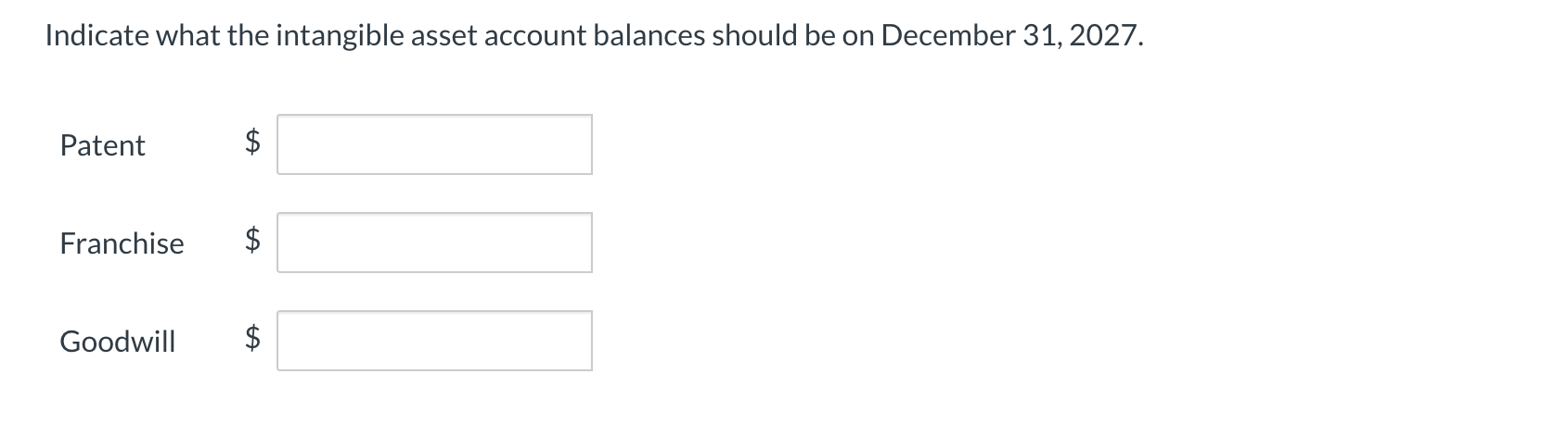 Solved Indicate what the intangible asset account balances | Chegg.com